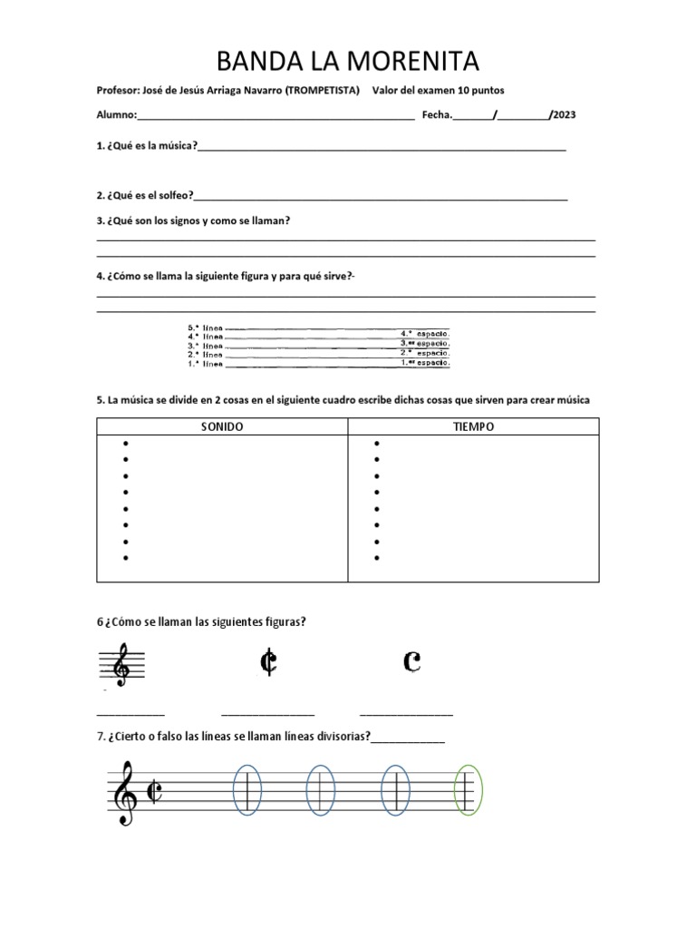 Examen de Solfeo para Niños | PDF | Composiciones Musicales | Notación ...