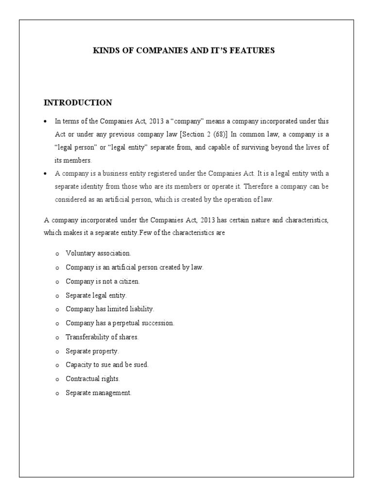 Kinds of Companies and Its Features | PDF | Limited Company | Guarantee