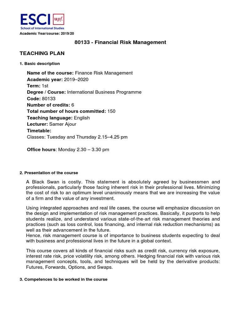 FRM Syllabus of AU | PDF | Financial Risk | Option (Finance)