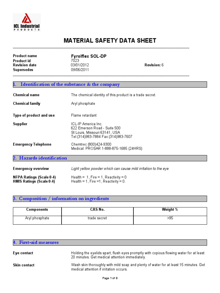 Fyrolflex SOL-DP Safety Data Sheet | PDF | Toxicity | Workplace
