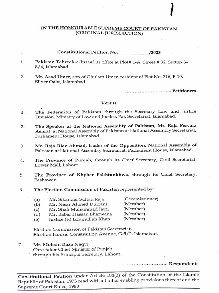 PTI Petition Against Mohsin Naqvi, Raja Riaz | PDF | Islamabad | World Politics