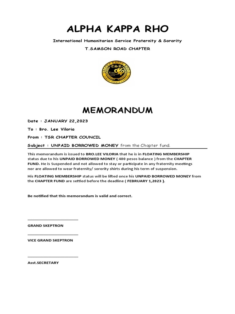 Alpha Kappa Rho: Memorandum | PDF