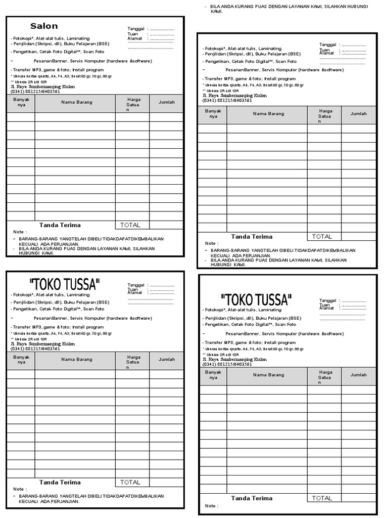 Contoh Nota Toko Sederhanadoc | PDF