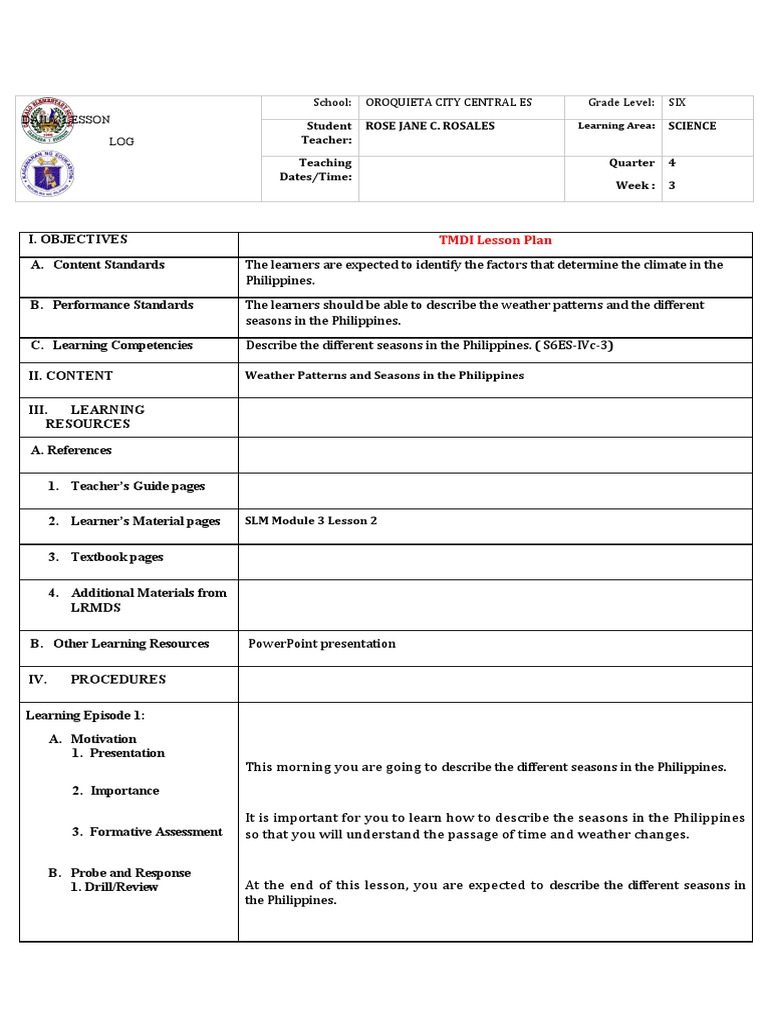 TMDI Lesson Plan 1 | PDF | Monsoon | Rain
