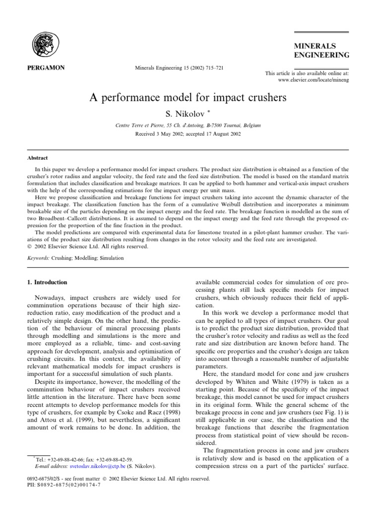 A Performance Model For Impact Crusher | PDF | Matrix (Mathematics) | Mass