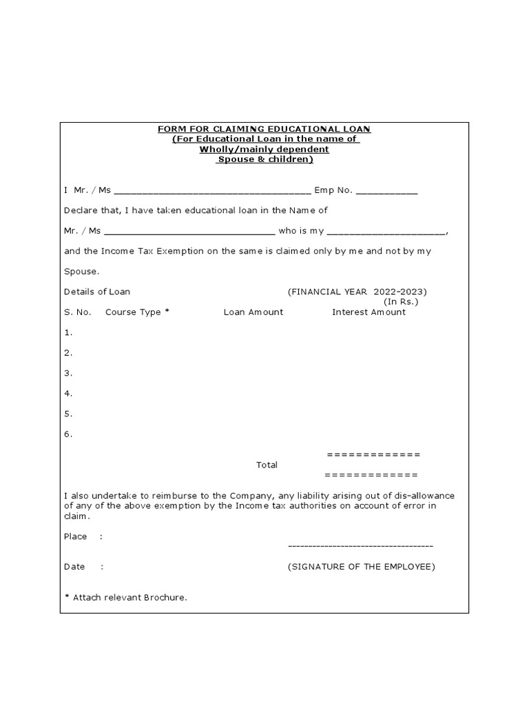 Declaration Form For Education Loan | PDF