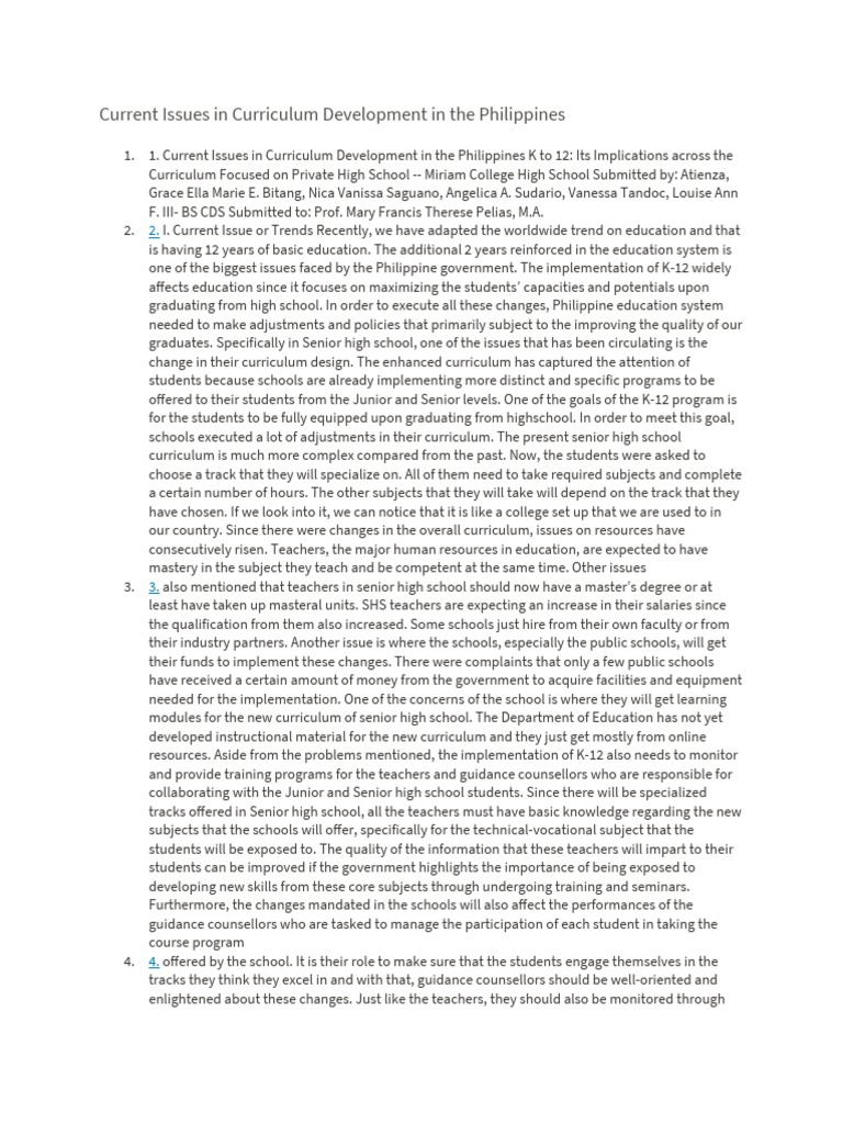 Current Issues in Curriculum Development in The Philippines | PDF ...