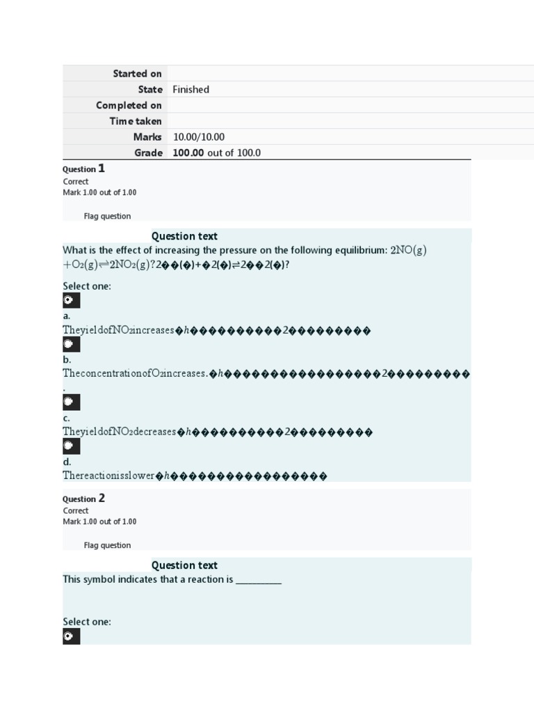 Equilibrium Chemistry Quiz Results and Key Concepts | PDF | Chemical Equilibrium | Chemical ...