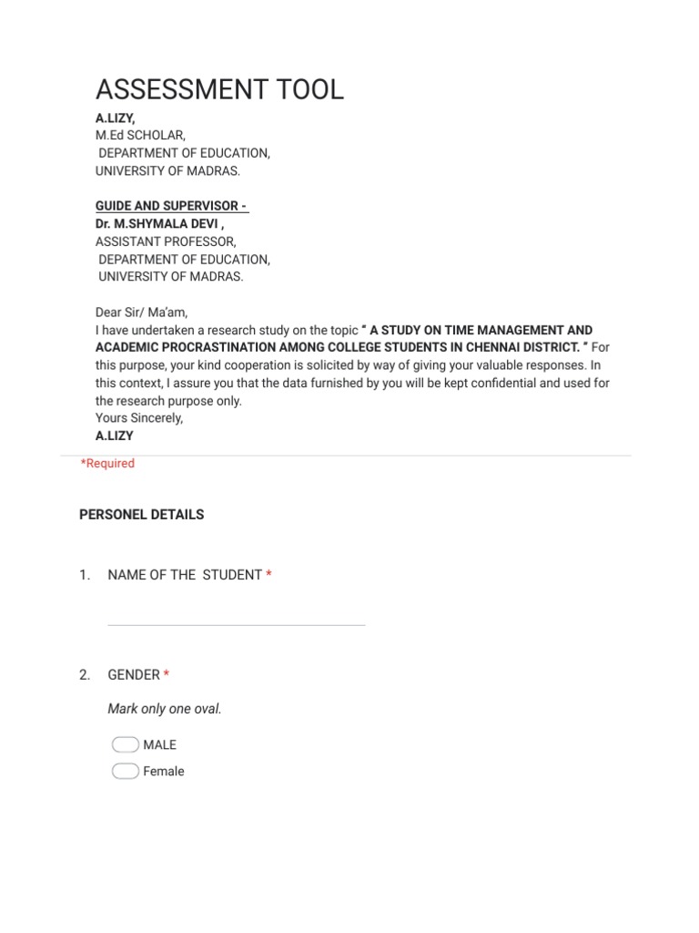 Assessment Tool | PDF | Procrastination | Professional Skills