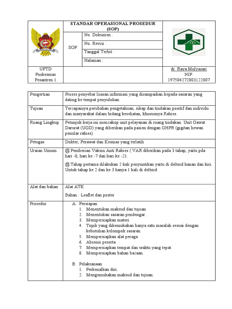 Sop Rabies Penyuluhan | PDF | Karier & Perkembangan | Sains & Matematika