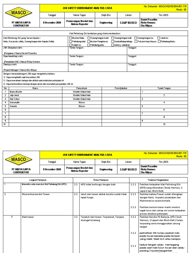 JSEA Bekerja Di Ketinggian - Pemasangan Bracket Dan Antena Tower | PDF
