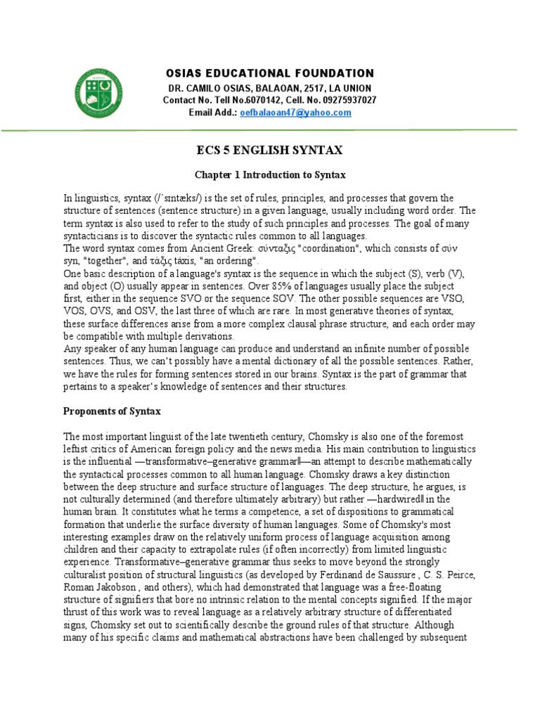 ECS 5 Chapter 1 | PDF | Syntax | Human Communication