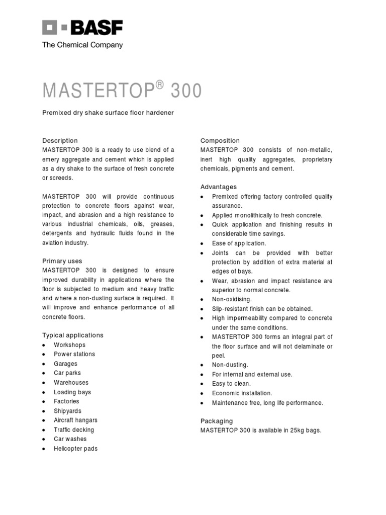 05 - TDS - Mastertop 300 | PDF | Wear | Concrete