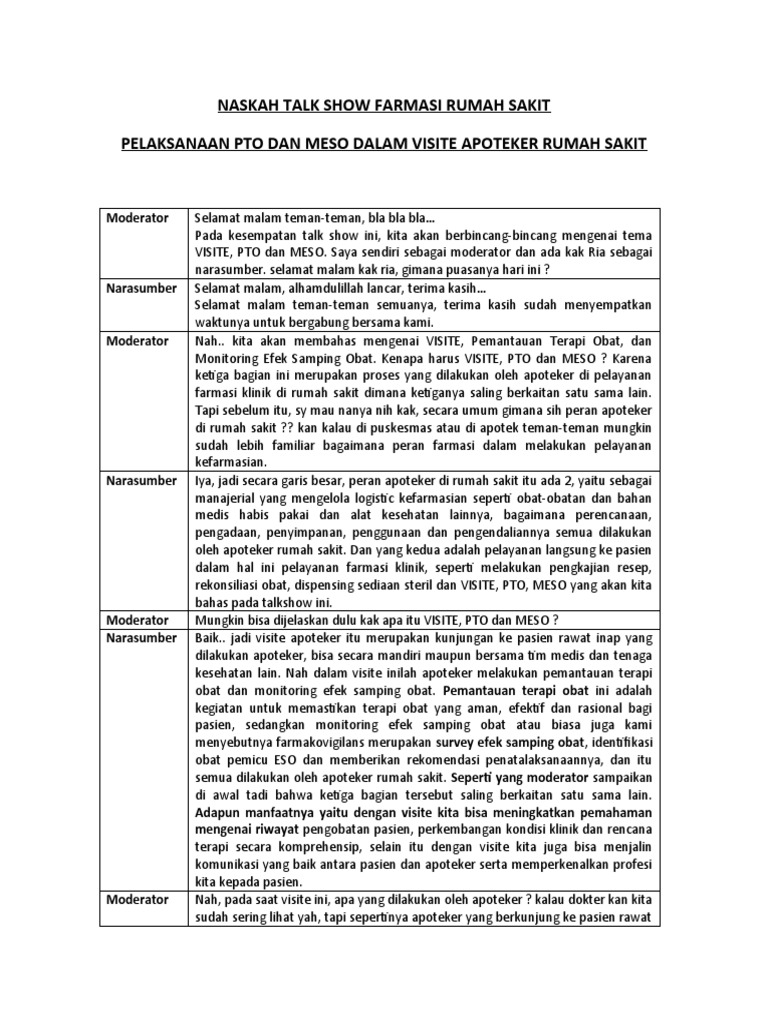 Naskah Talk Show Farmasi Rumah Sakit | PDF