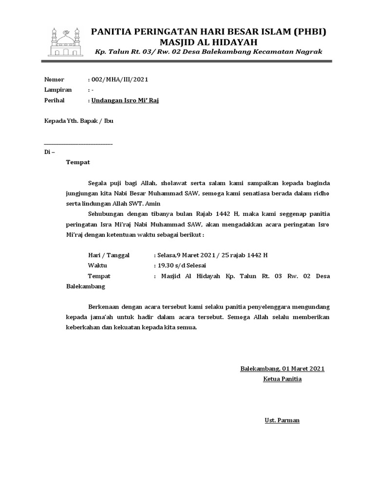 Surat Undangan PHBI | PDF