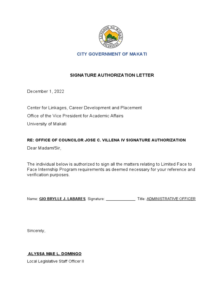 Signature Authorization Letter | PDF