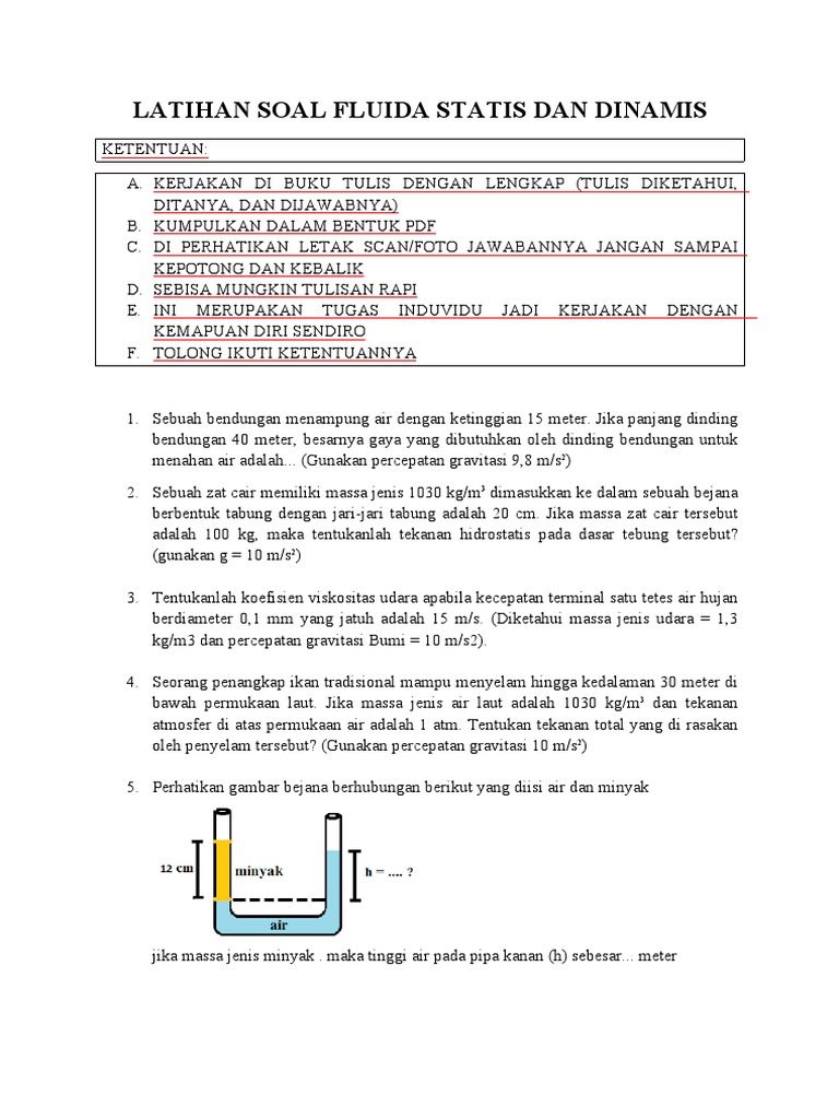 Latihan Soal Fluida Statis Dan Dinamis | PDF