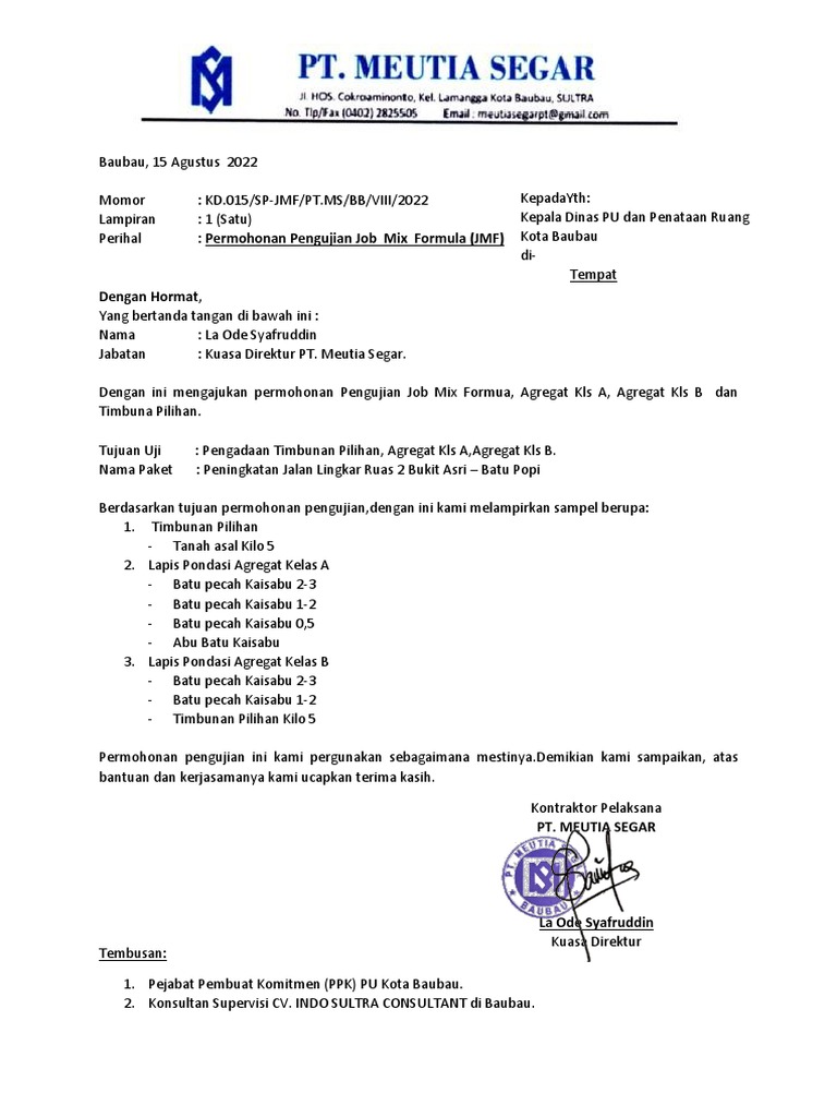 Permohonan JMF PT. Meutia Segar THN 2021 | PDF