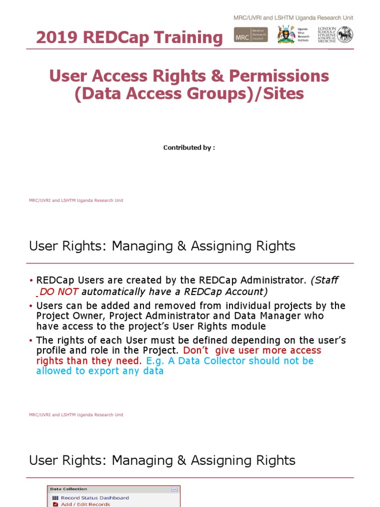 REDCap Training 2019 - User Rights & Data Access Group | PDF | Application Software | User ...