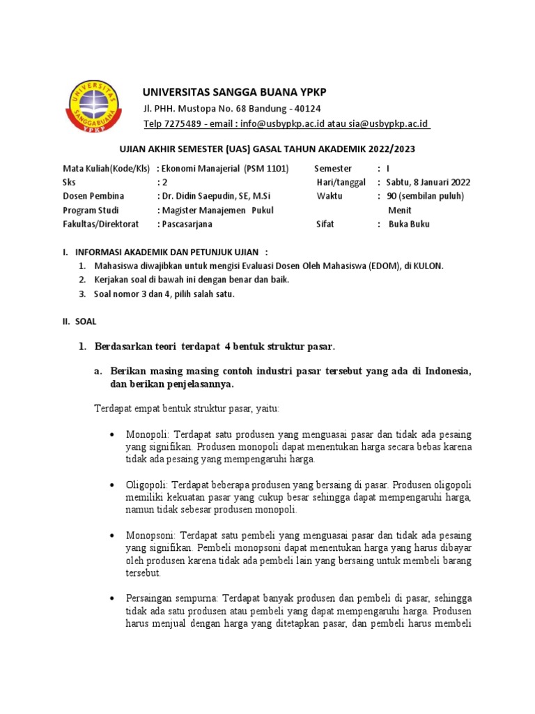 Soal Uas Ek. Manajerial Ta 2022-2023 | PDF