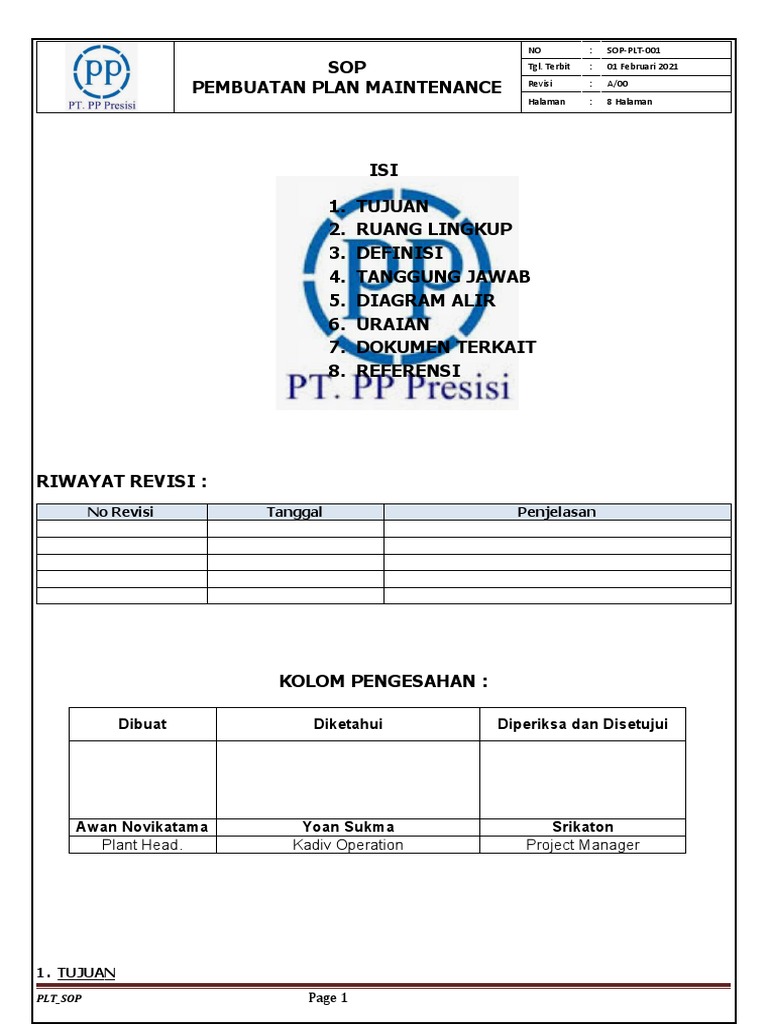 SOP-RM-001 Pembuatan Plan Maintenance Ok | PDF