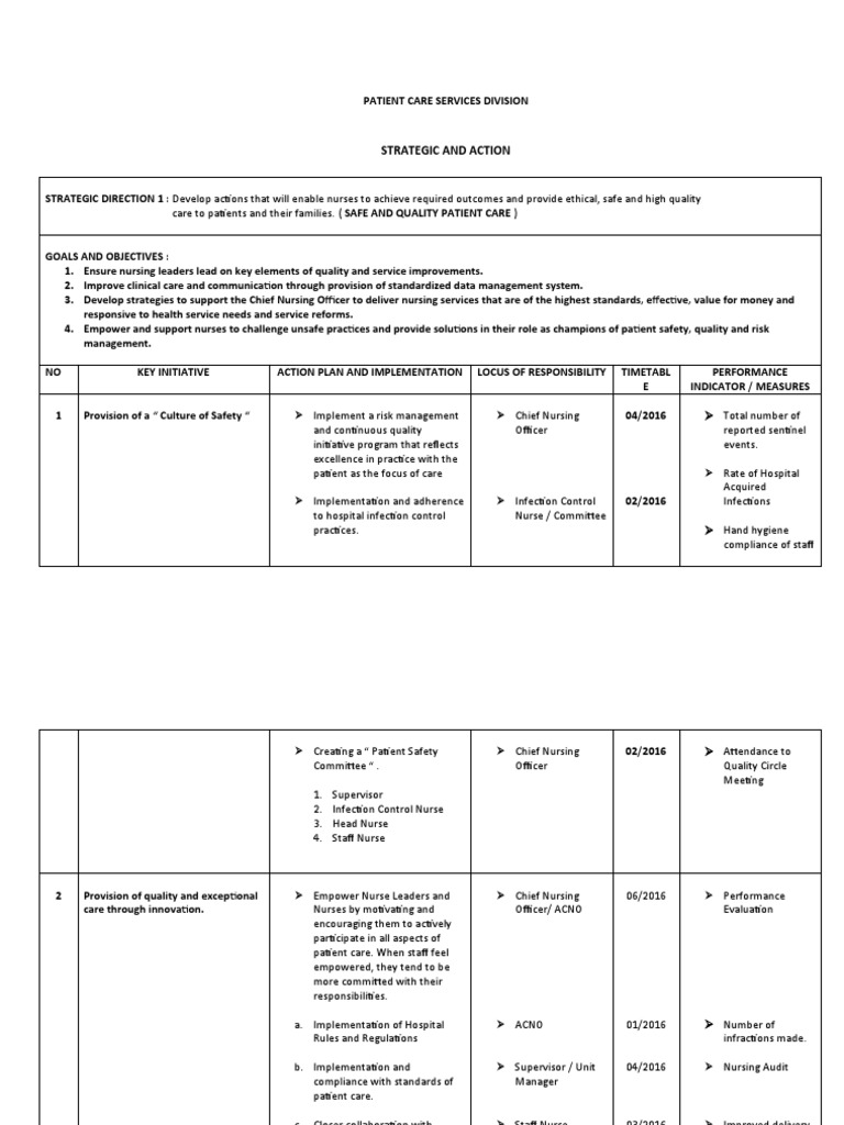 Action Plan and Strategis Direction For Sample (2206) | PDF | Nursing ...