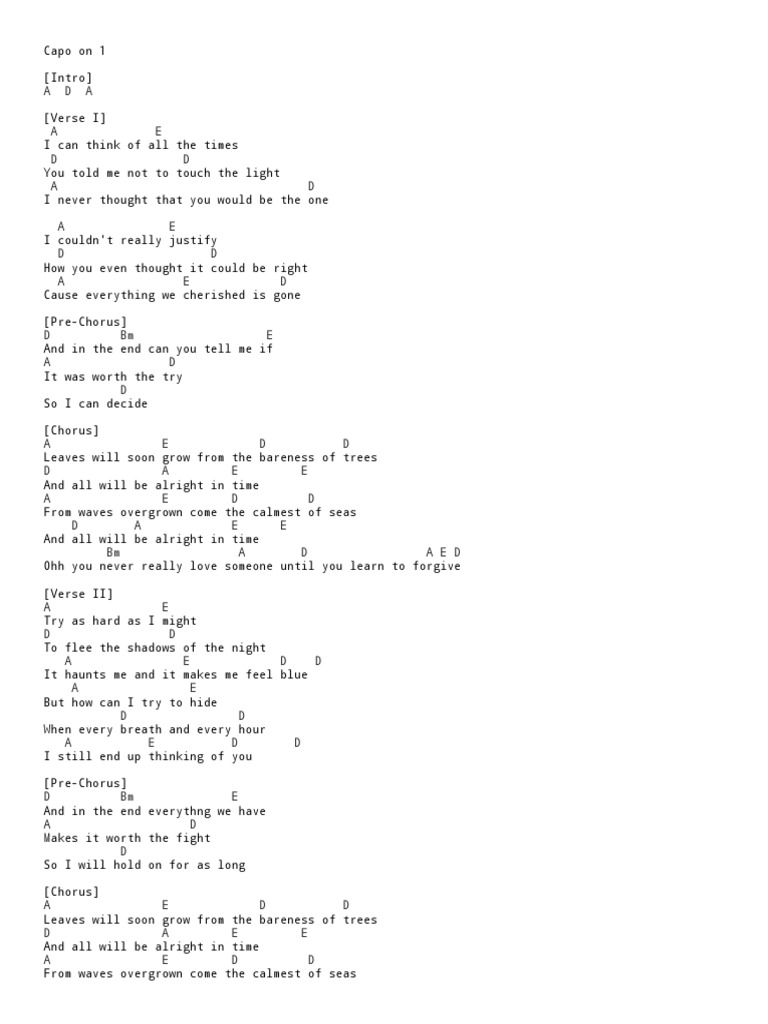 "Song Lyrics: All Will Be Alright" | PDF | Song Structure