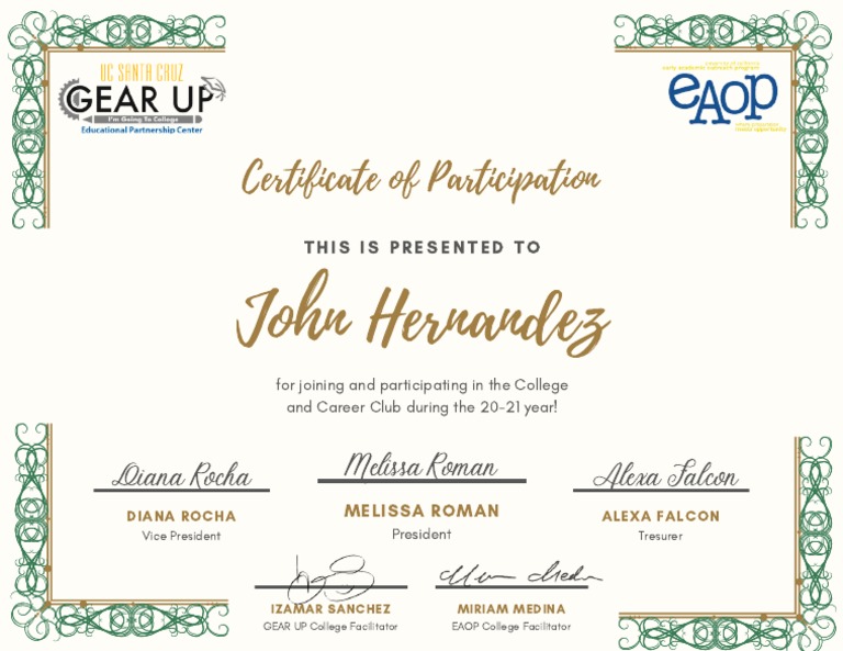 Certificate of Participation - JH | PDF