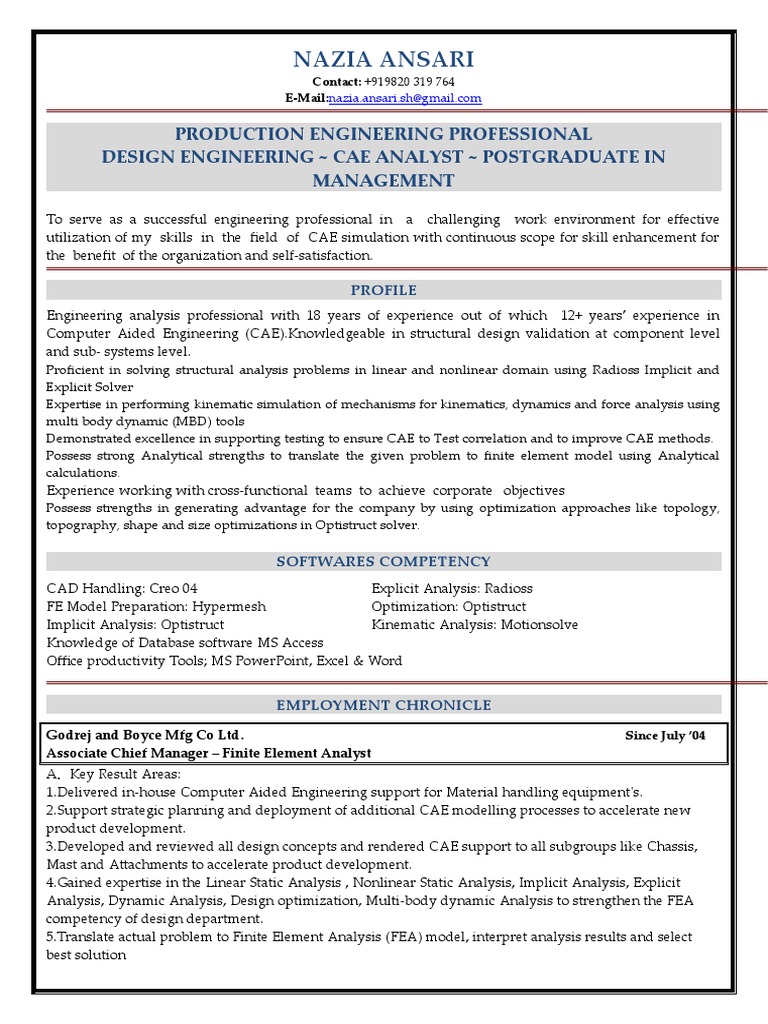 Nazia Ansari CV New - M | Download Free PDF | Finite Element Method ...
