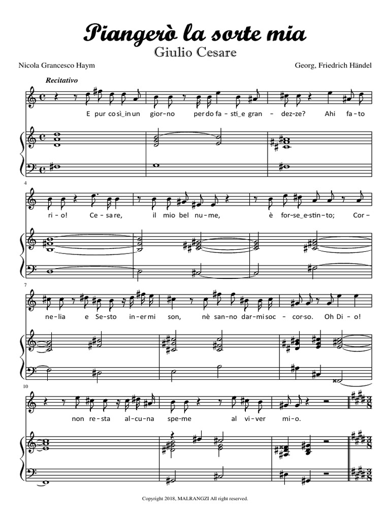 Piangerò La Sorte Mia - G.F.Händel | PDF
