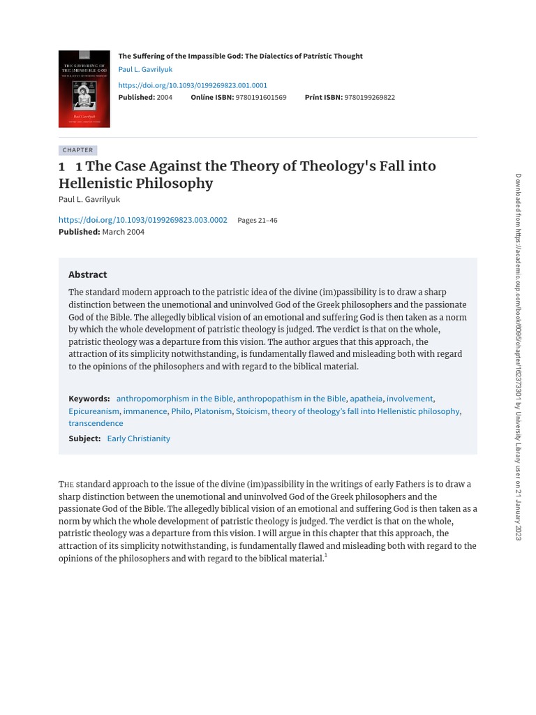 Docetism and Hellenistic Philosophy | PDF | Stoicism | God