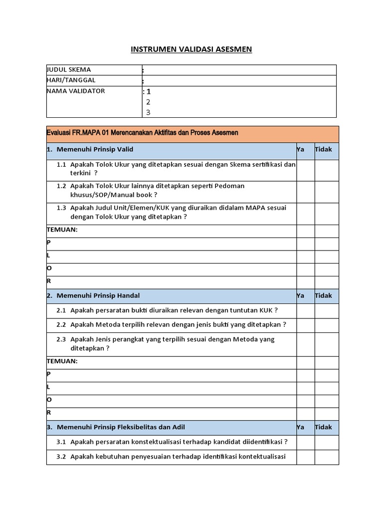 Instrumen Validasi Asesmen. Rev | PDF