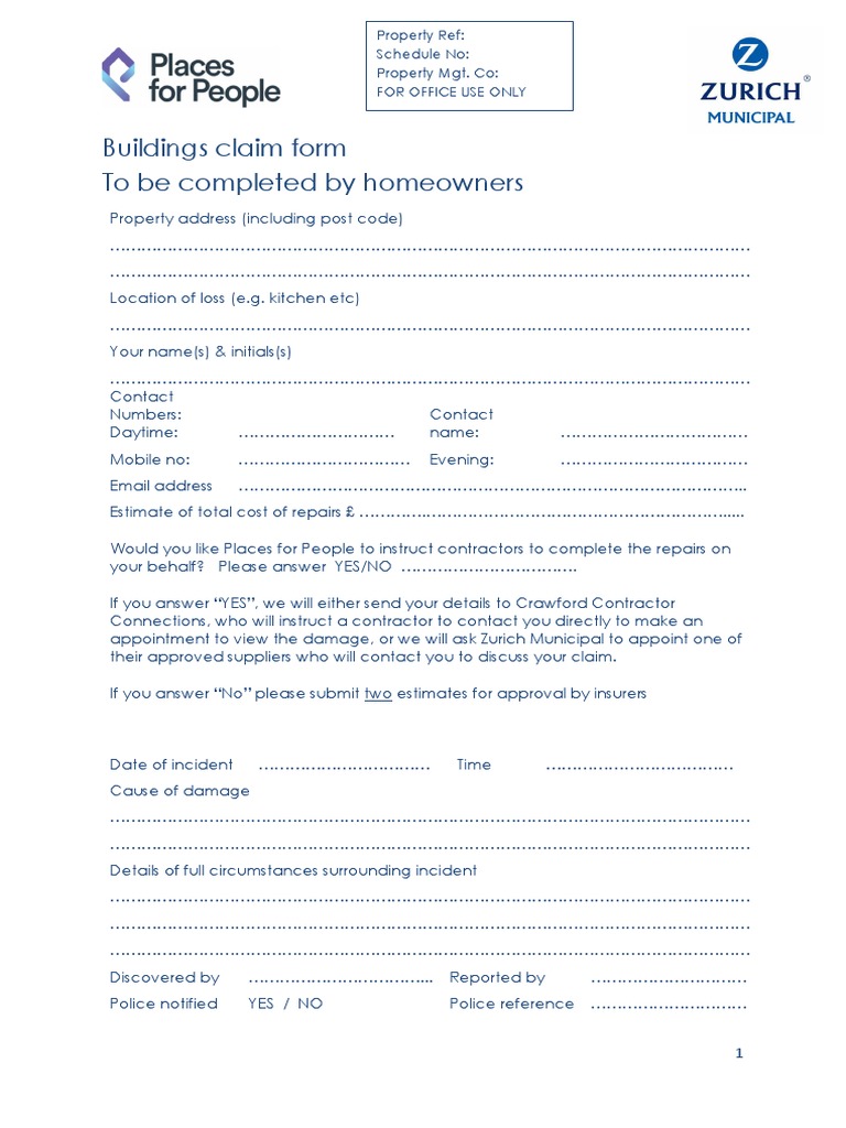 Buildings Insurance Claim Form | PDF