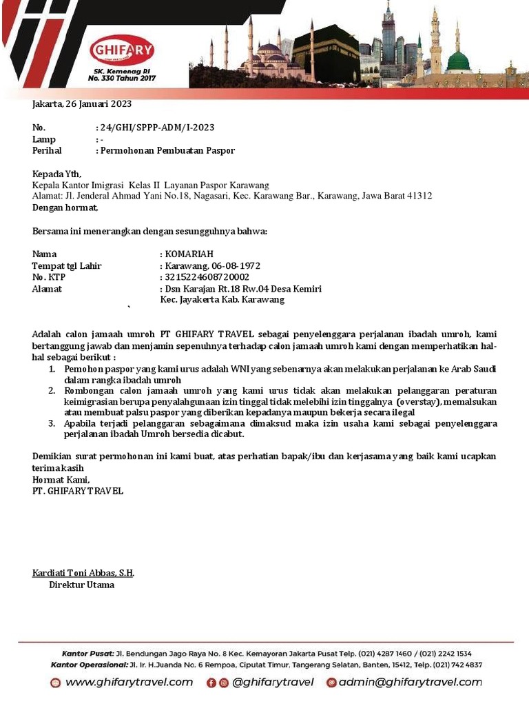 Surat Permohonan Pembuatan PASPOR | PDF