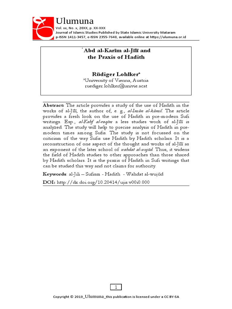 Hadith and Abd Al-Karim Al-Jili Lohlker Ulumuna Final | PDF | Hadith ...