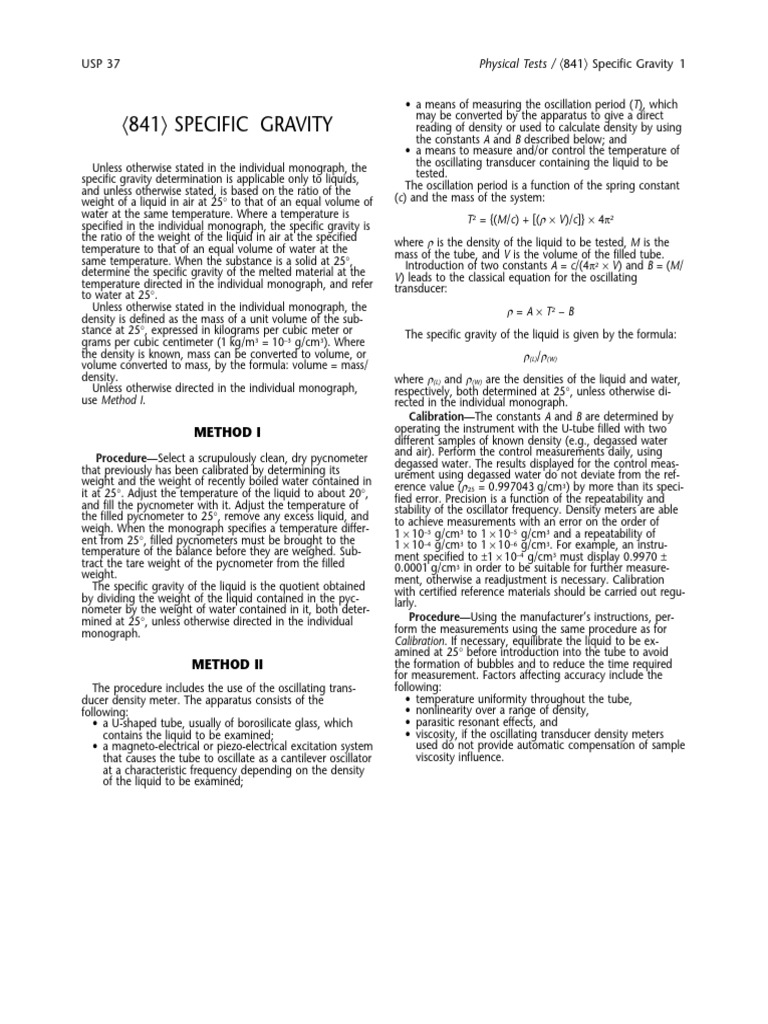 841 Specific Gravity | PDF | Density | Physical Sciences