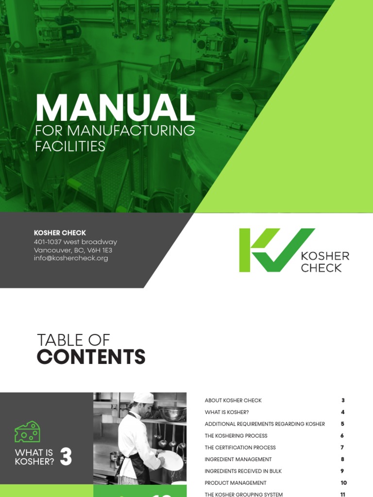 Kosher Check Manual - Manufacturing Facilities | PDF | Passover | Foods