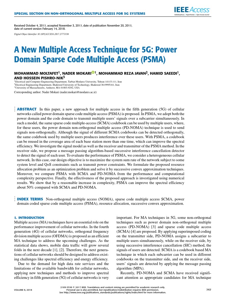 Power Domain Sparse Code Multiple Access (PSMA) For 5G | PDF | Channel Access Method | Cellular ...
