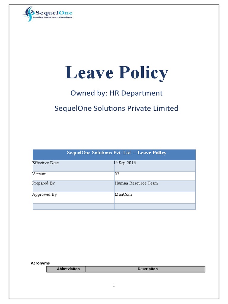 Leave Policy 20161 | PDF | Parental Leave | Employment