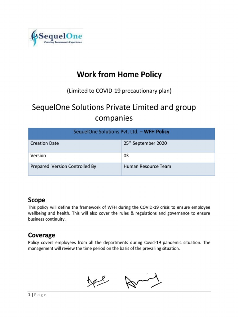 WFH Policy - Ver3 | PDF