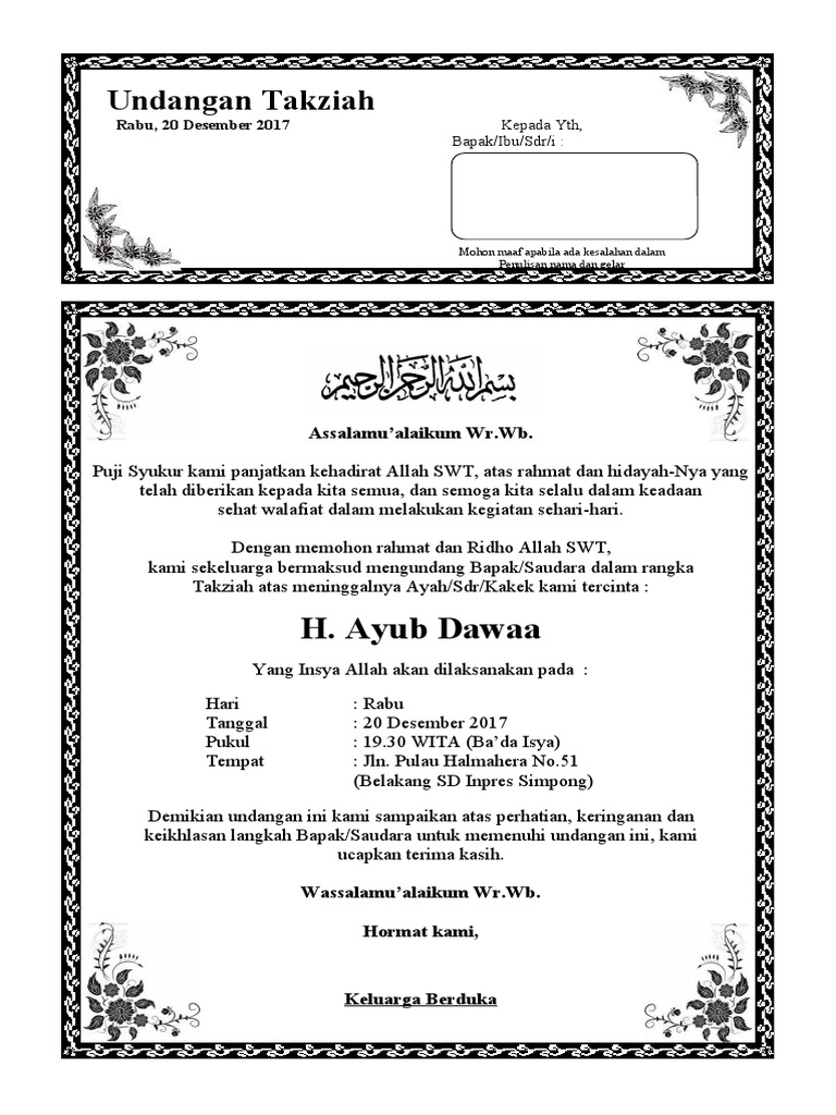 Undangan Takziah | PDF | Agama & Spiritualitas