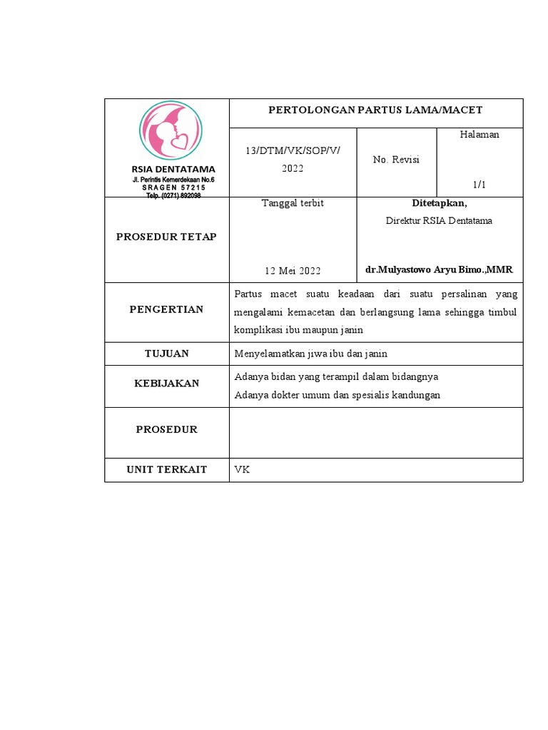 Sop Partus Lama | PDF
