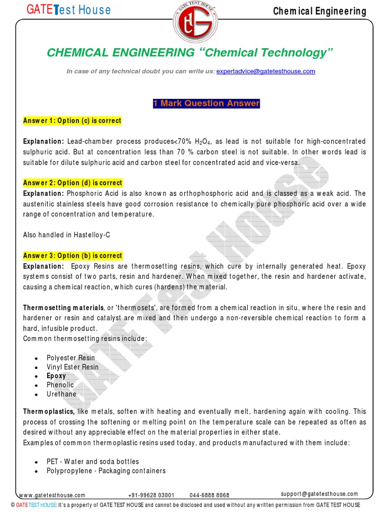GATE - TEST - HOUSE - Chemical - Technology - Solution | PDF | Pulp ...