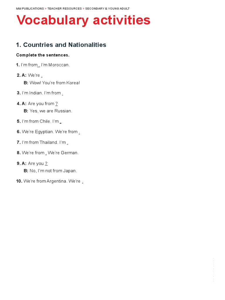 Vocabulary Activities | PDF