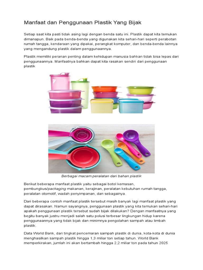 Manfaat Dan Penggunaan Plastik Yang Bijak | PDF Manfaat Dan Penggunaan Plastik Yang Bijak | PDF