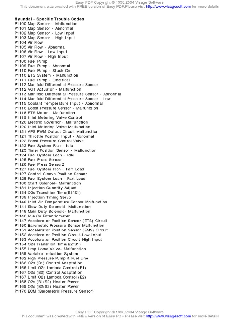 Hyundai Specific Trouble Codes | PDF | Electromagnetism ...
