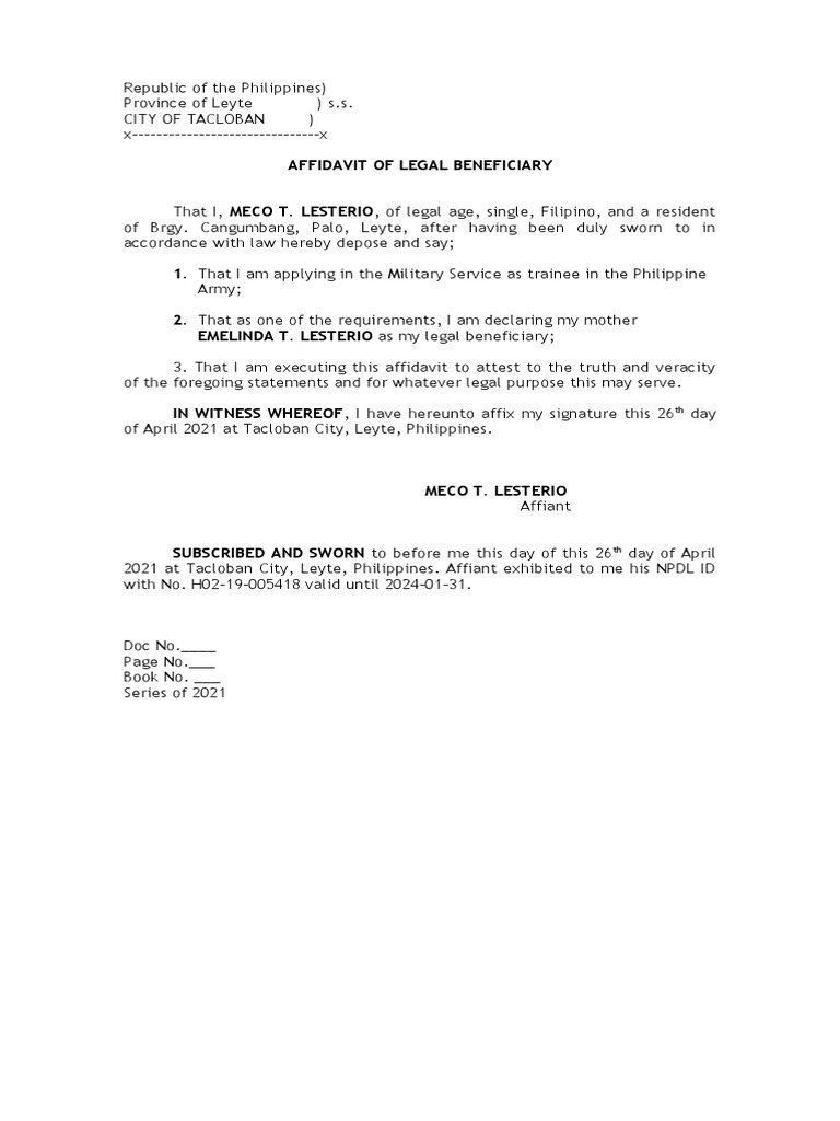 Aff of Legal Beneficiary (AFP) | PDF