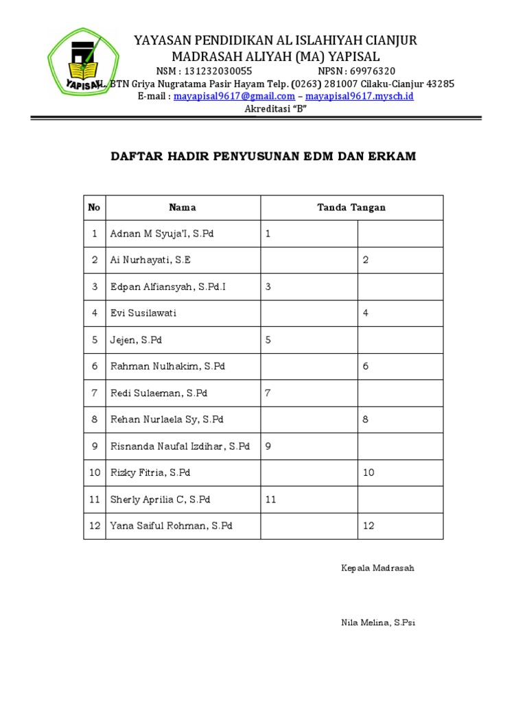 Daftar Hadir Penyusunan Edm Dan Erkam | PDF
