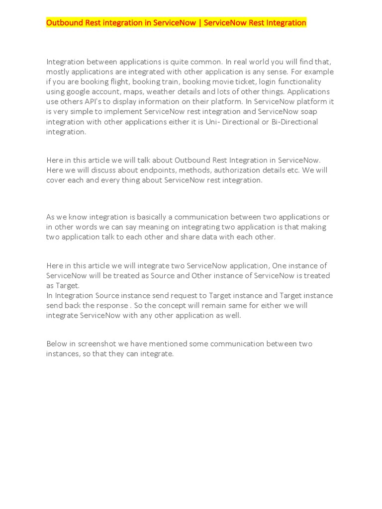 Outbound Rest Integration in ServiceNow PDF | PDF | Representational State Transfer ...