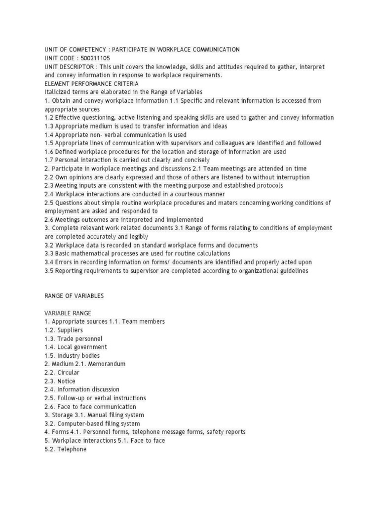 Unit of Competency | PDF | Information | Communication